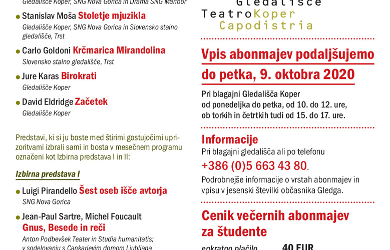 Gledališče Koper podaljšal vpis za študente | ŠOUP